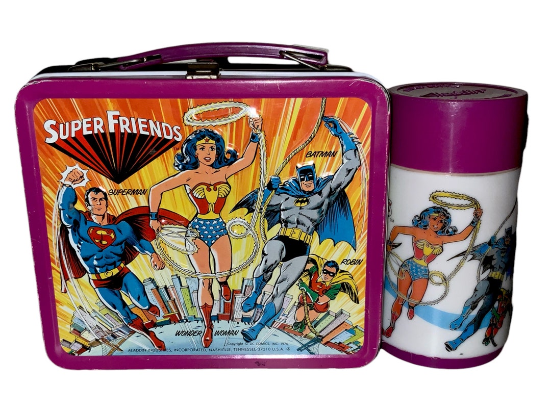 Vintage Super Friends Metal Lunchbox and Thermos 1976 Lunch Box Set ...