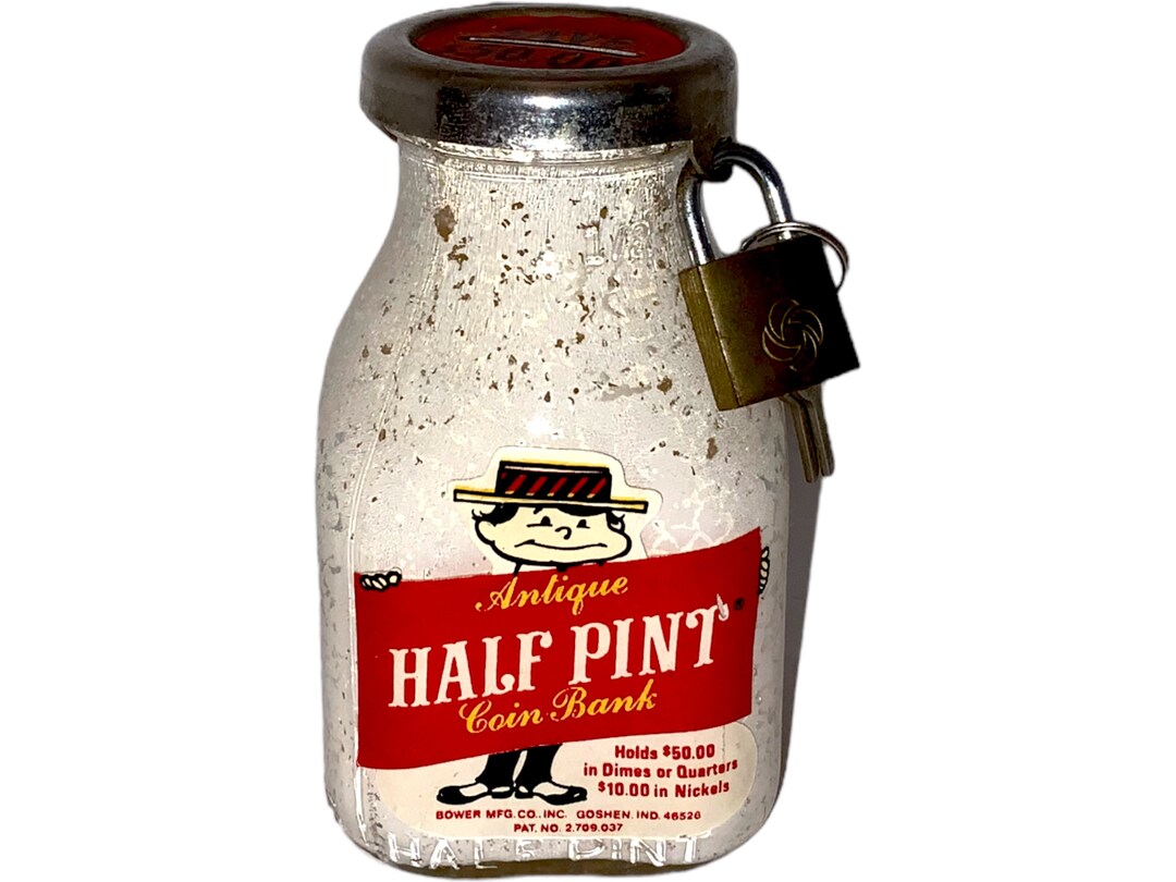 Vintage Half Pint Coin Savings Bank Glass Milk Bottle Antique Banks ...
