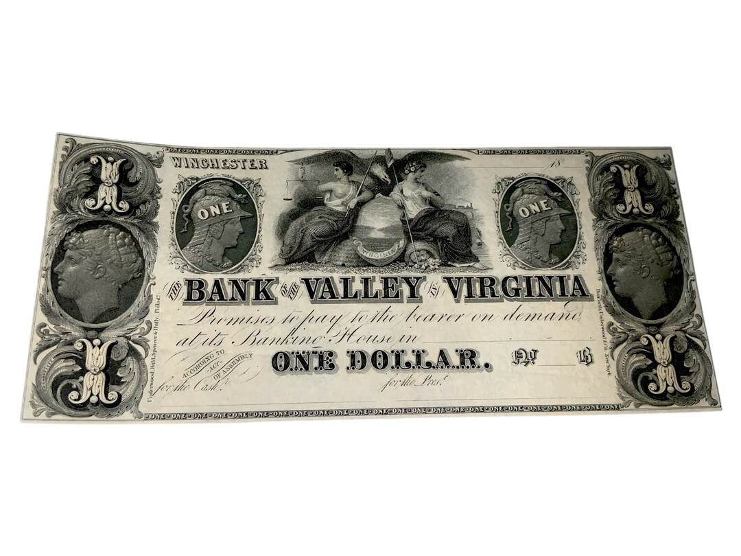 RARE Antique Pre Civil War 1840's Winchester VA 1 Dollar Bank of the ...
