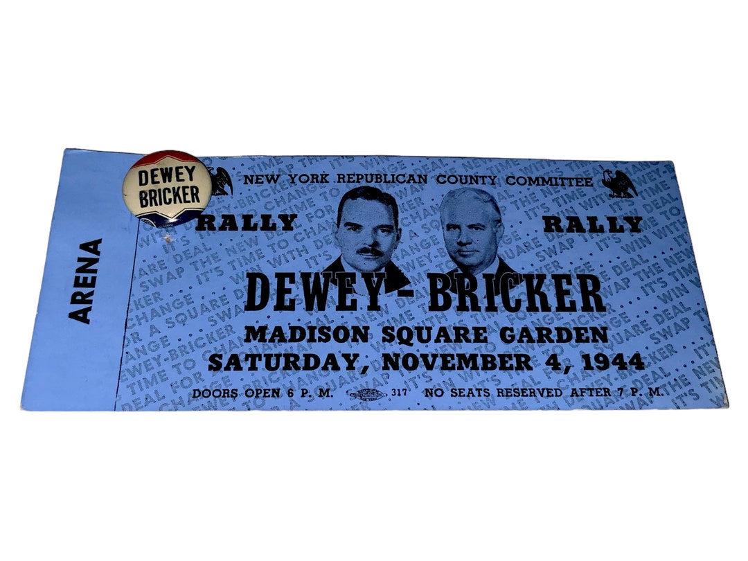 Vintage Thomas E. Dewey Bricker Political Campaign Pinback Button Badge ...