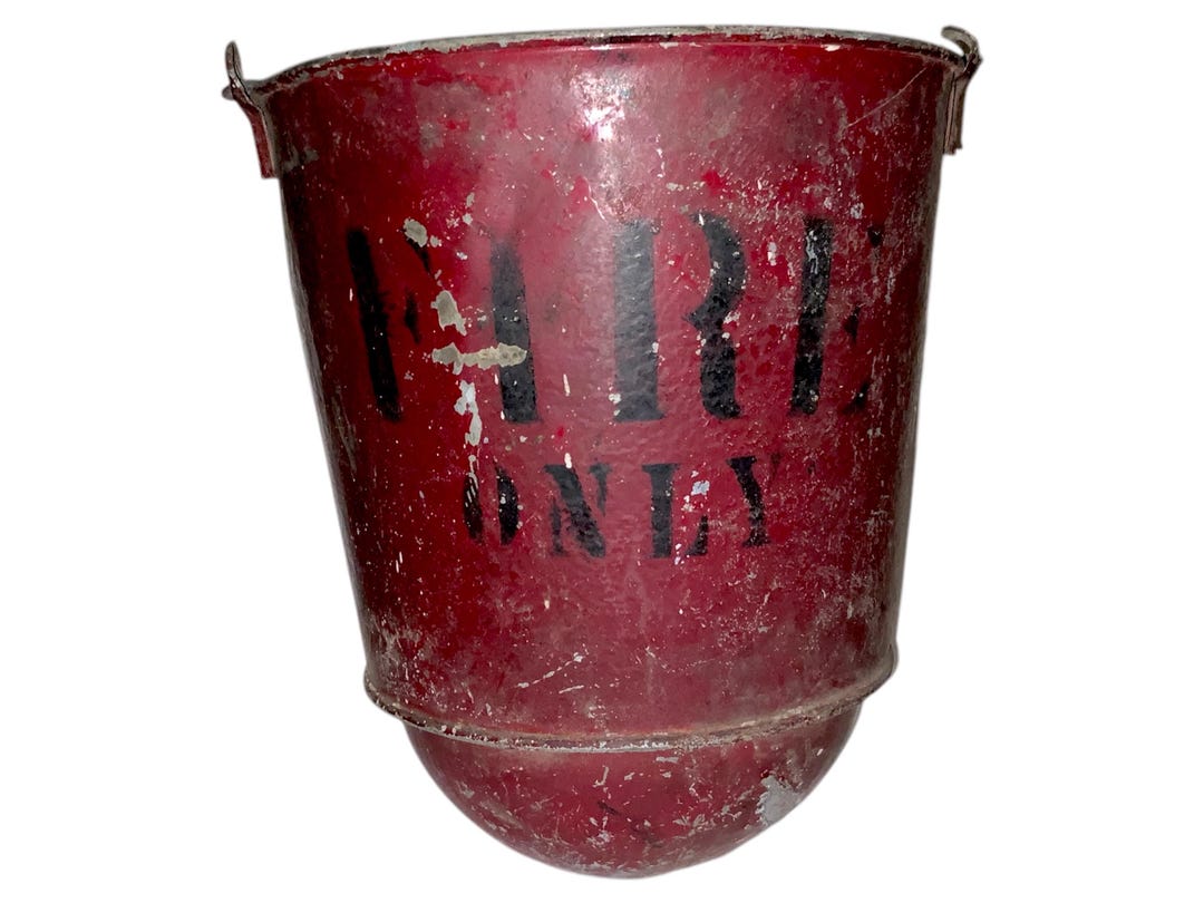 Antique Red Galvanized Fire Only Round Bottom Bucket Pail - Etsy