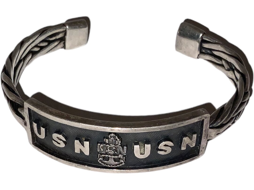 Vintage USN Navy Logo 925 Silver Cuff Bracelet Made by JAF Jewelers and ...