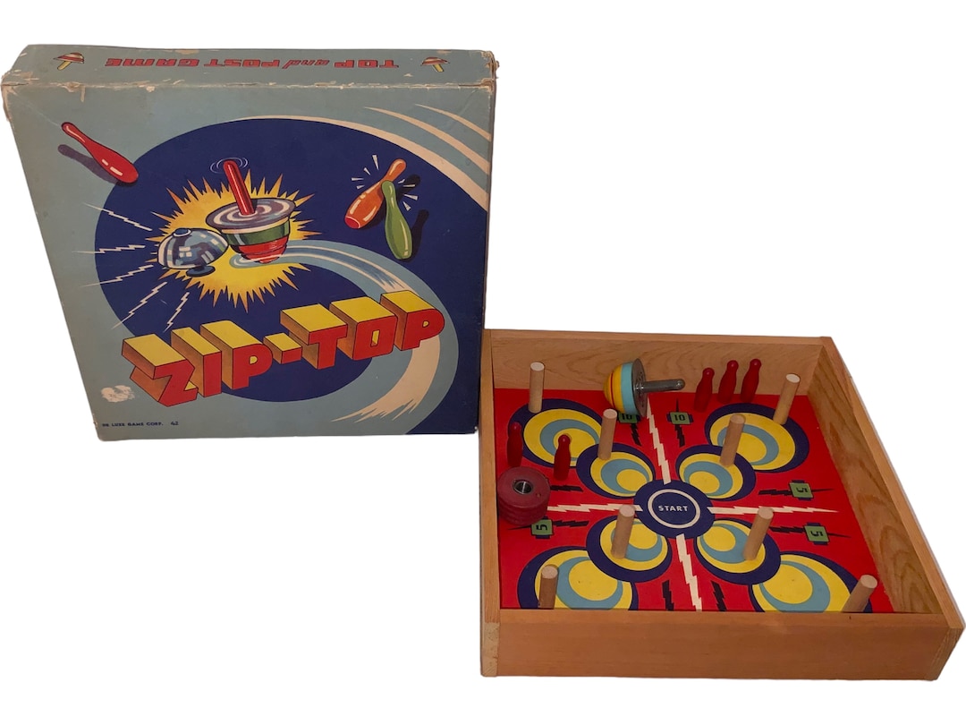 Vintage Zip Top Wooden Top Spinning Game by American Toy Works With ...