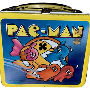 Vintage Pac Man Metal Lunchbox 1980 Lunch Box Movie Show Video Game ...