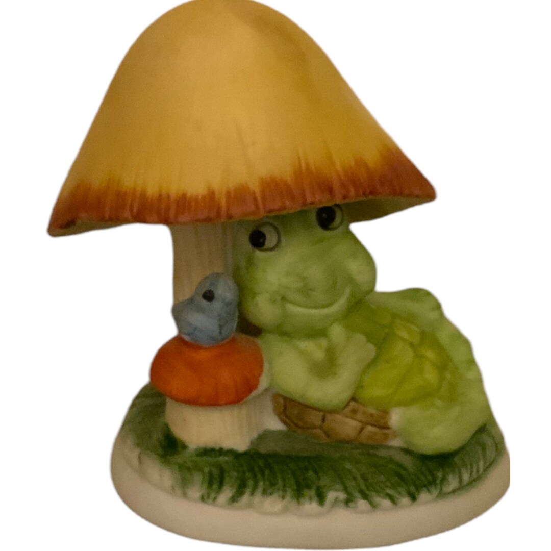 Vintage Turtle Laying Under Toadstool Mushroom Figurine Made in Taiwan ...