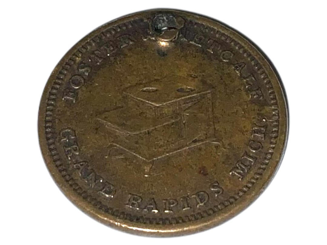 Antique 1863 Civil War Token Coin Foster Metcalf Grand Rapids Michigan ...