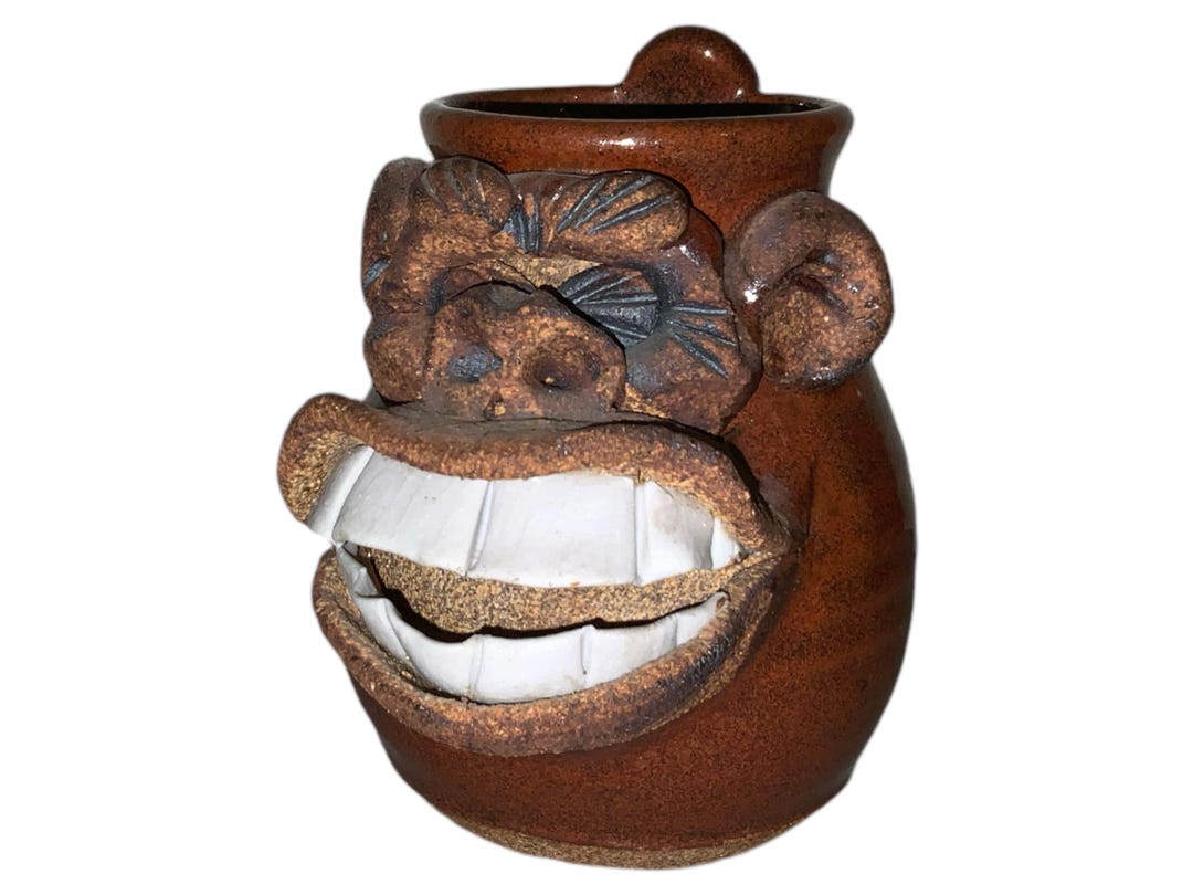 Vintage Robert Eakin Funny Monkey Face Pottery Mug Cup Silly Stoneware ...