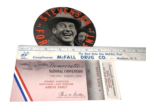 Vintage Adlai Stevenson Sticker & Democratic National… - Gem