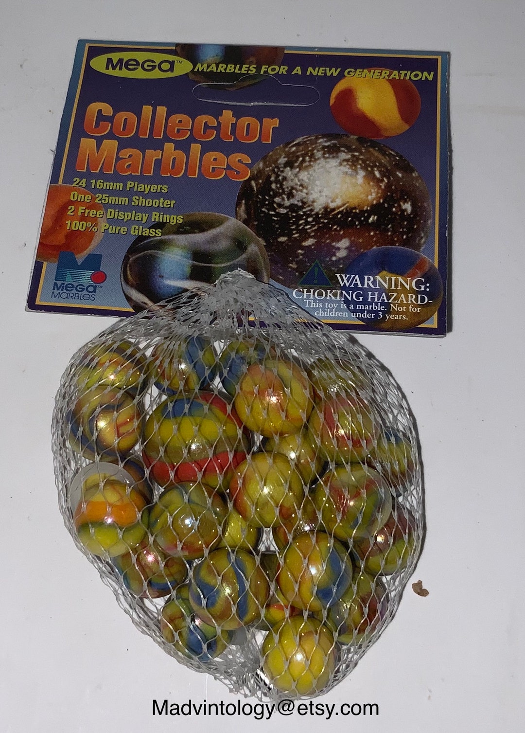 NOS Vintage Mesh Bag of Mega Collector Marbles With Large Shooter ...