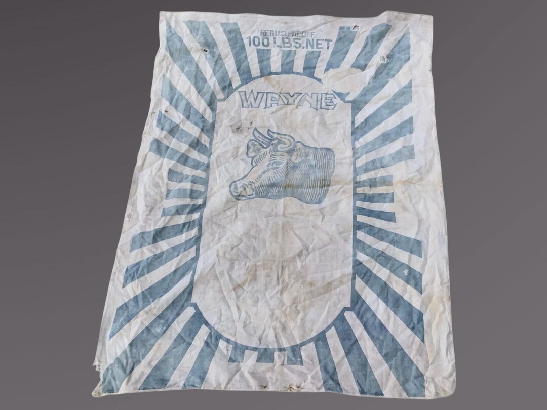 Vintage Wayne Cow Poultry Livestock Feed Supplement Sack Bag Cow Blue ...