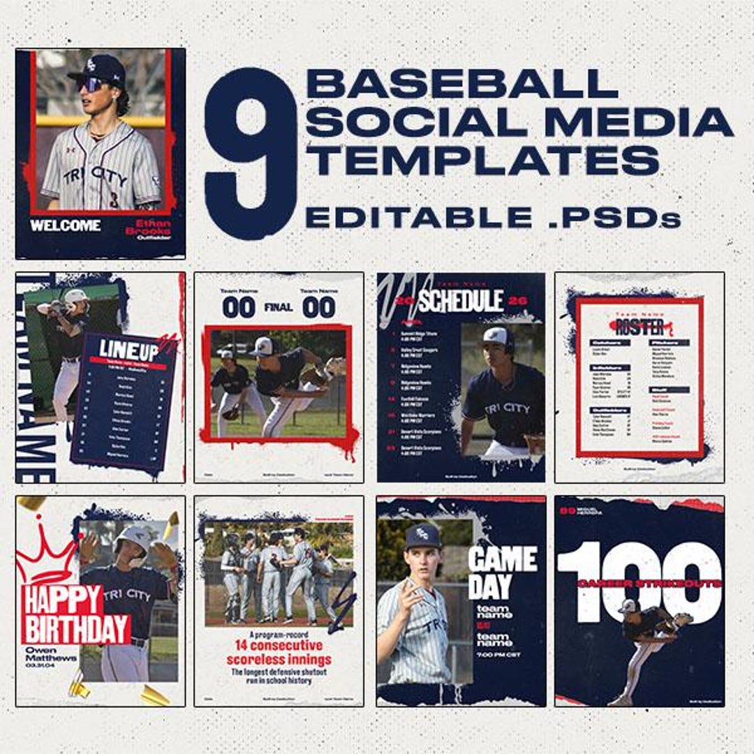 Baseball Social Media Templates | Game Day, Scores, Roster, Sport ...