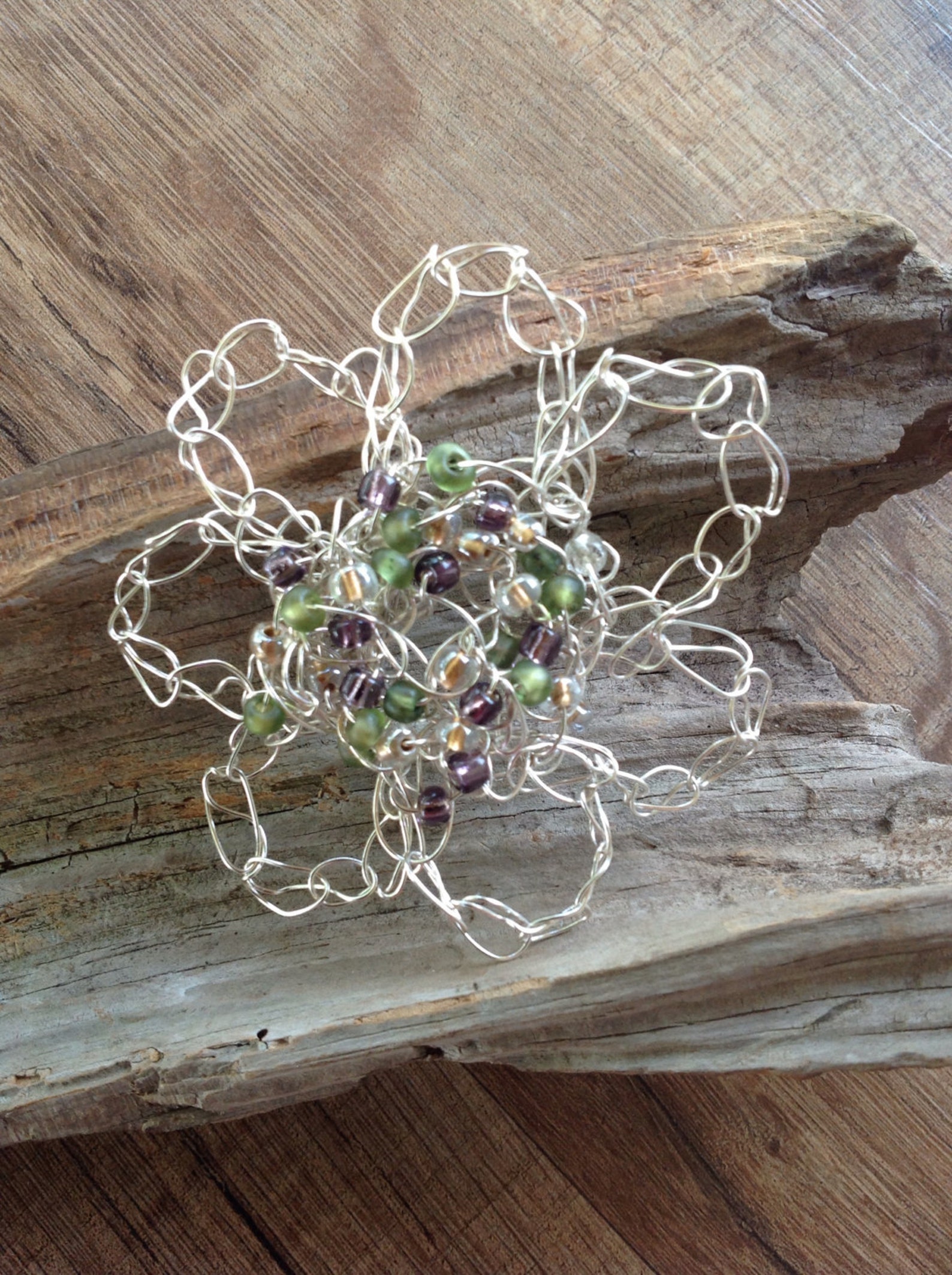 Crochet Wire, Crochet Brooch, Crochet Flower, Crochet Beaded Wire ...