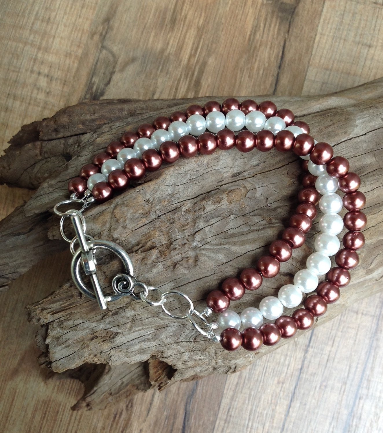 Pearl Bracelet, 3 Strand Bracelet, Glass Beaded Bracelet, Layered ...