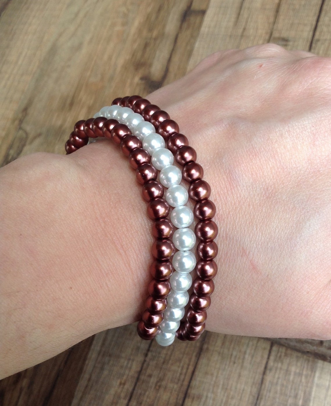 Pearl Bracelet, 3 Strand Bracelet, Glass Beaded Bracelet, Layered ...