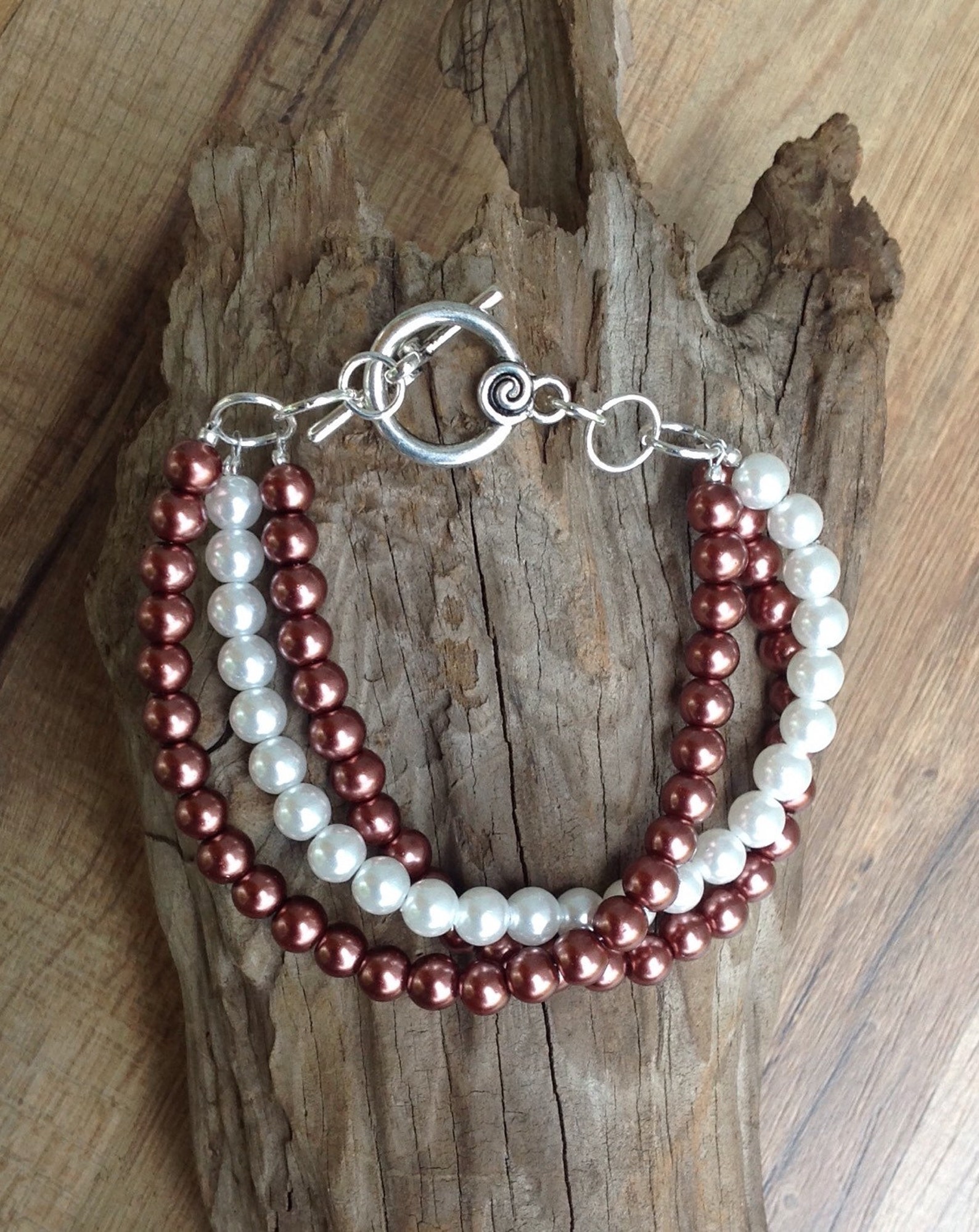 Pearl Bracelet, 3 Strand Bracelet, Glass Beaded Bracelet, Layered ...