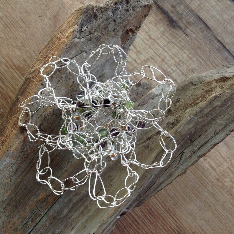 Crochet Wire, Crochet Brooch, Crochet Flower, Crochet Beaded Wire ...