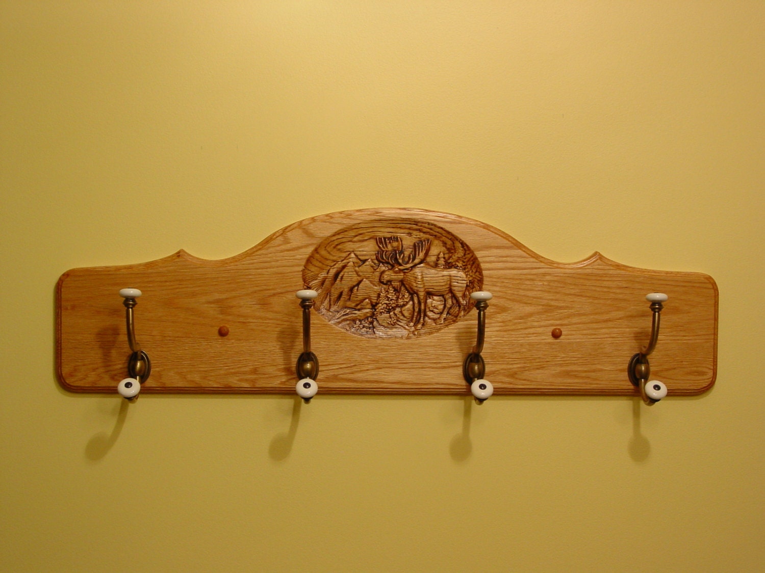 Carved Moose Oak Wall Coat Rack With Antique Highlights - Etsy