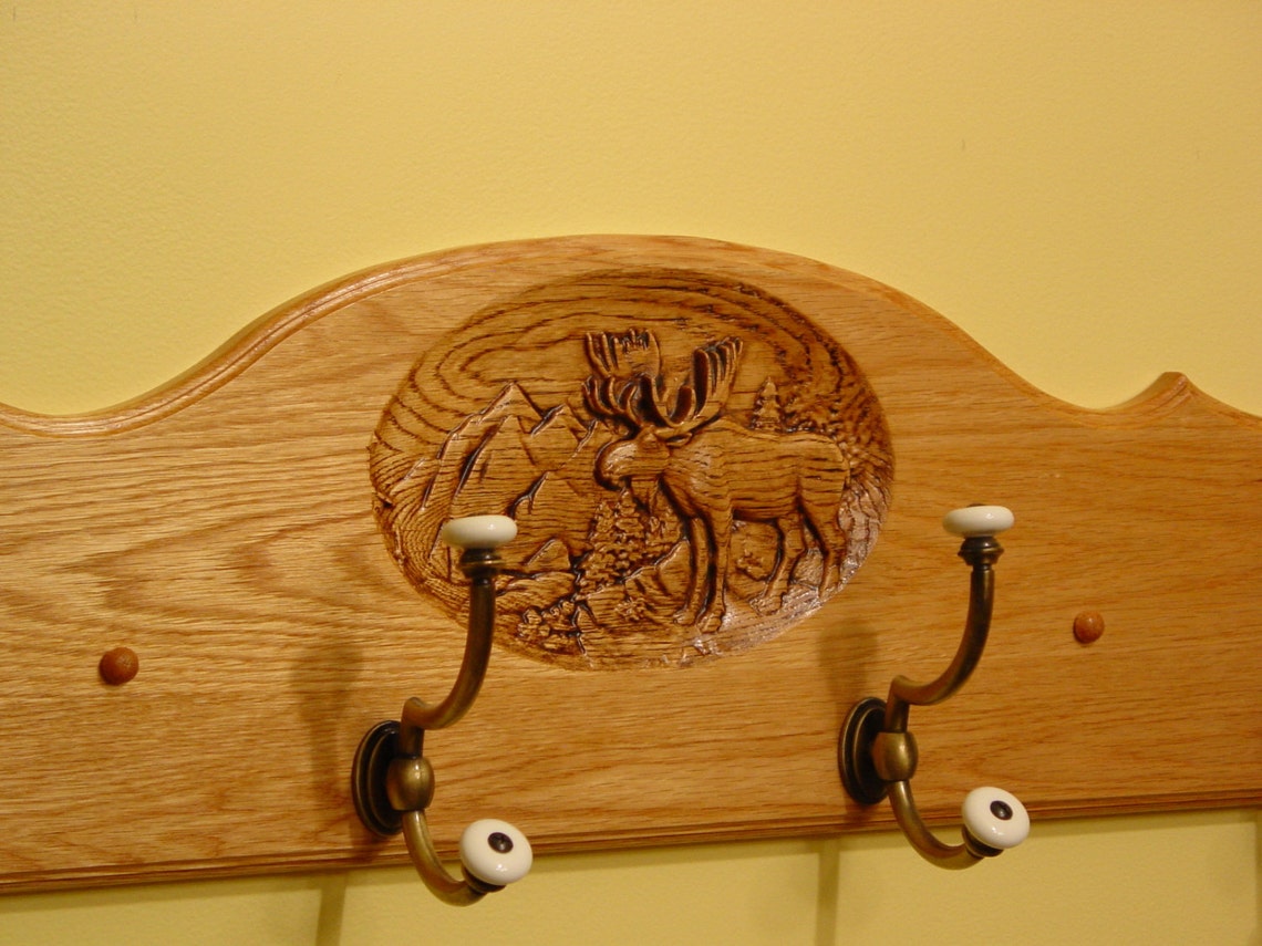 Carved Moose Oak Wall Coat Rack With Antique Highlights - Etsy