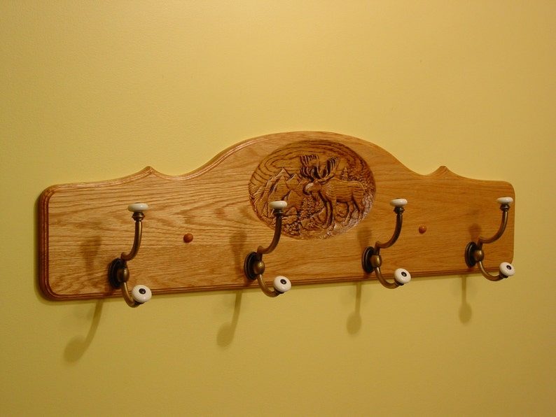Carved Moose Oak Wall Coat Rack With Antique Highlights - Etsy