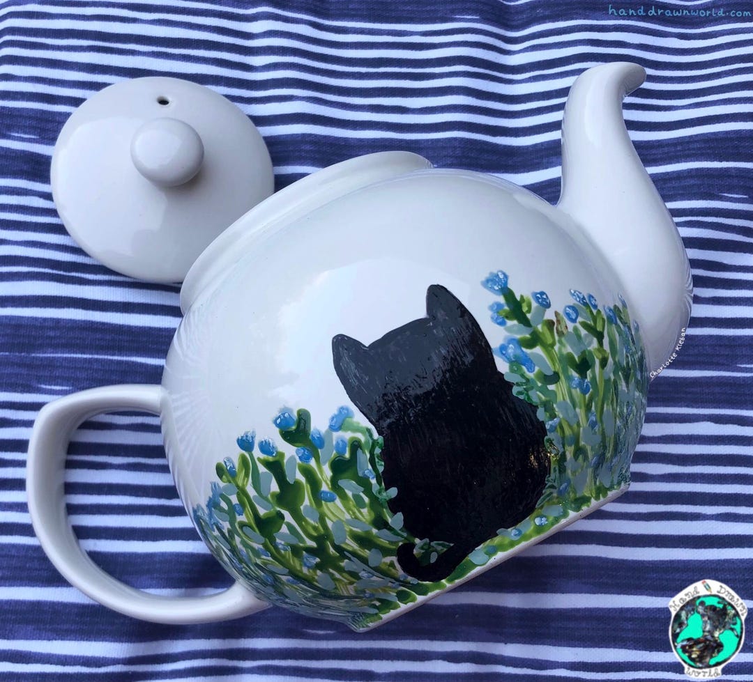 Cat Teapot, Personalised Teapot, Black Cat - Etsy