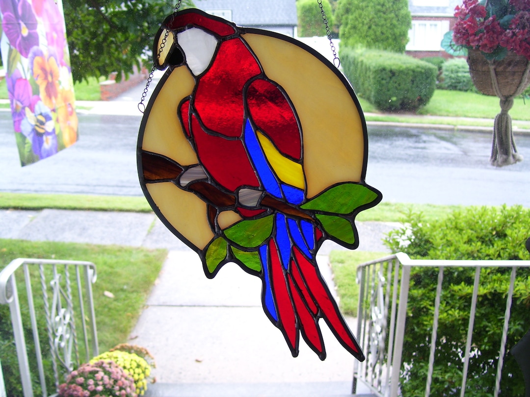 Stained Glass Scarlet Macaw Parrot Sun Catcher - Etsy