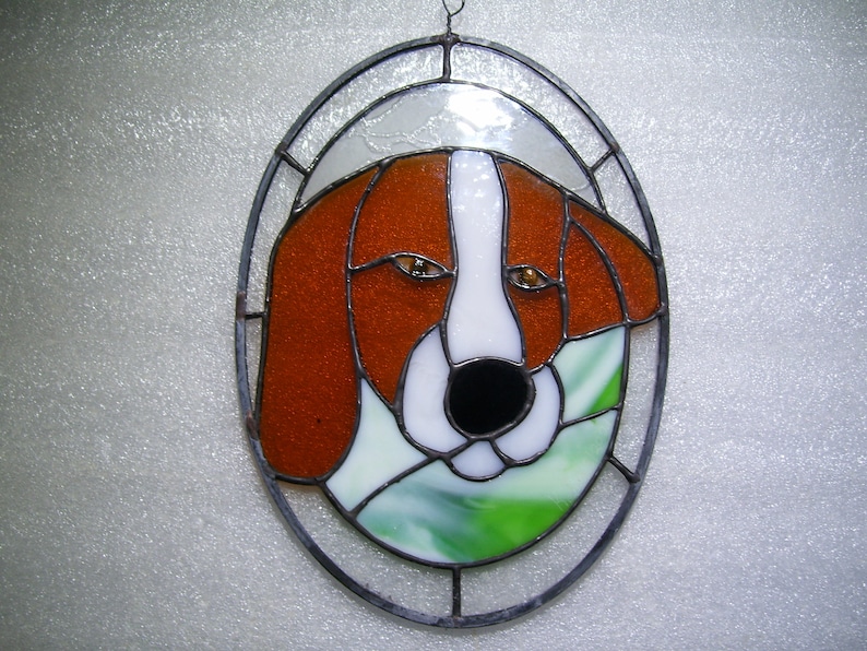 Stained Glass Sleepy Beagle Dog Sun catcher | Etsy