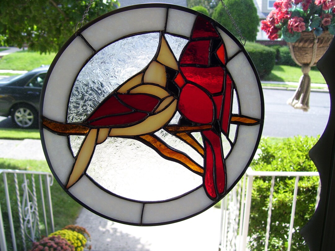 Stained Glass Male & Female Cardinals Sun Catcher - Etsy