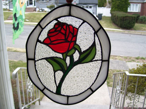 Stained Glass Enchanted Rose Sun catcher | Etsy