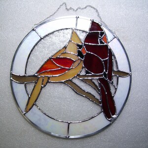 Stained Glass Male & Female Cardinals Sun Catcher - Etsy