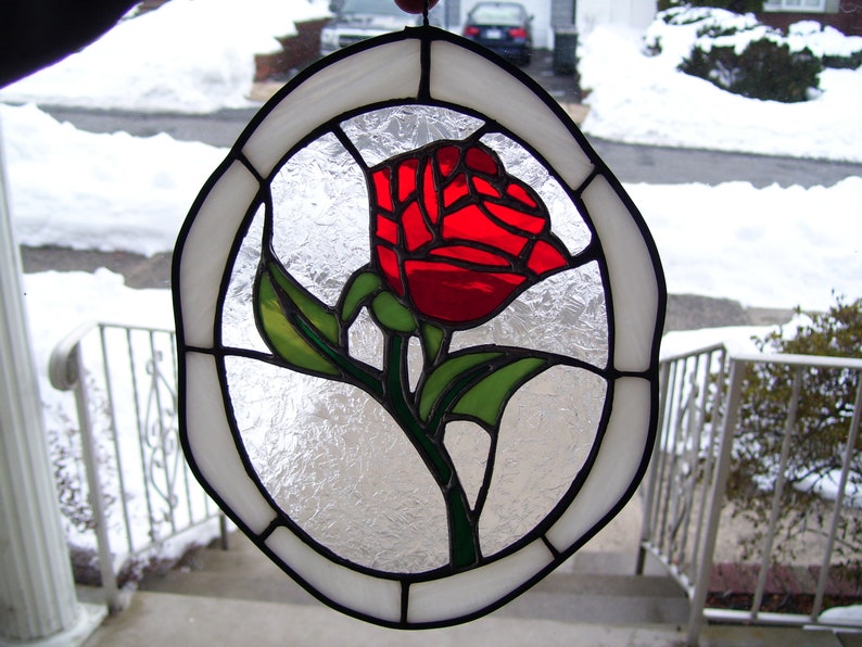 Stained Glass Enchanted Rose Sun catcher | Etsy