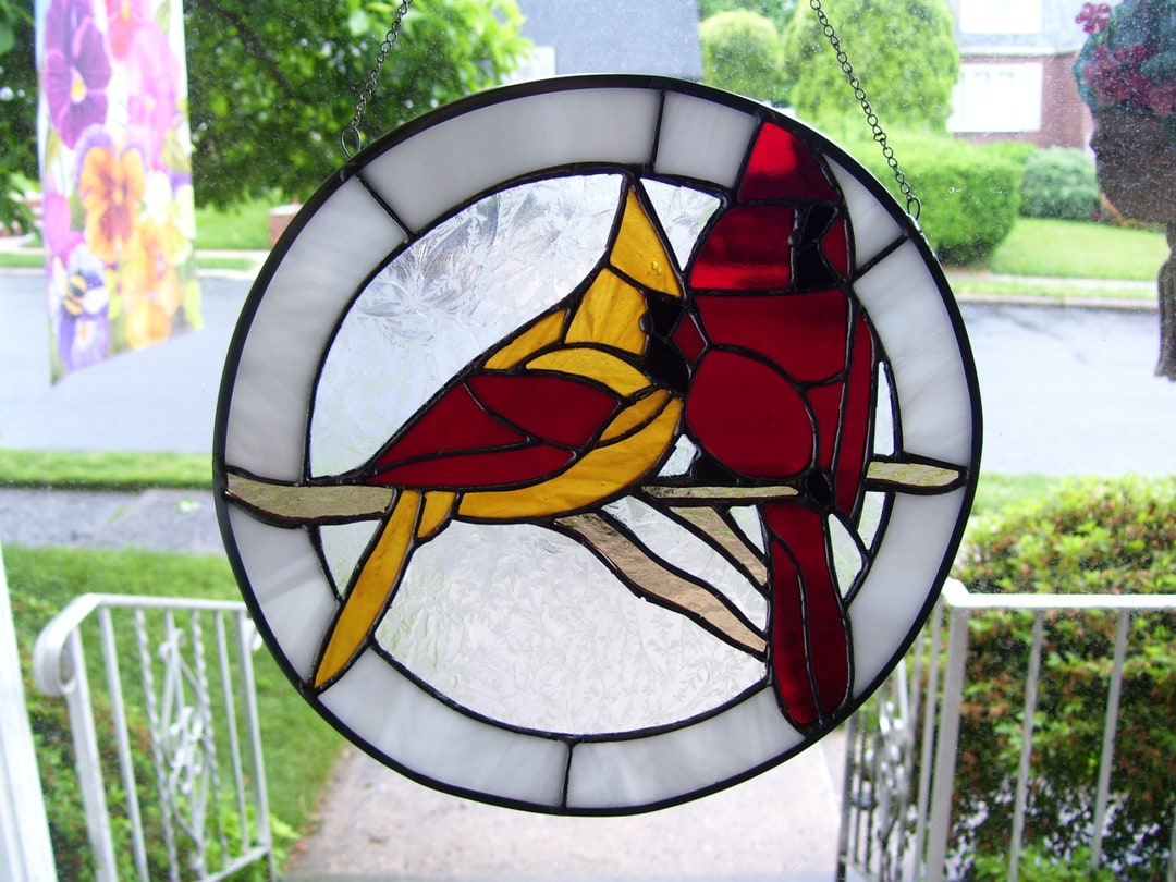 Stained Glass Male & Female Cardinals Sun Catcher - Etsy