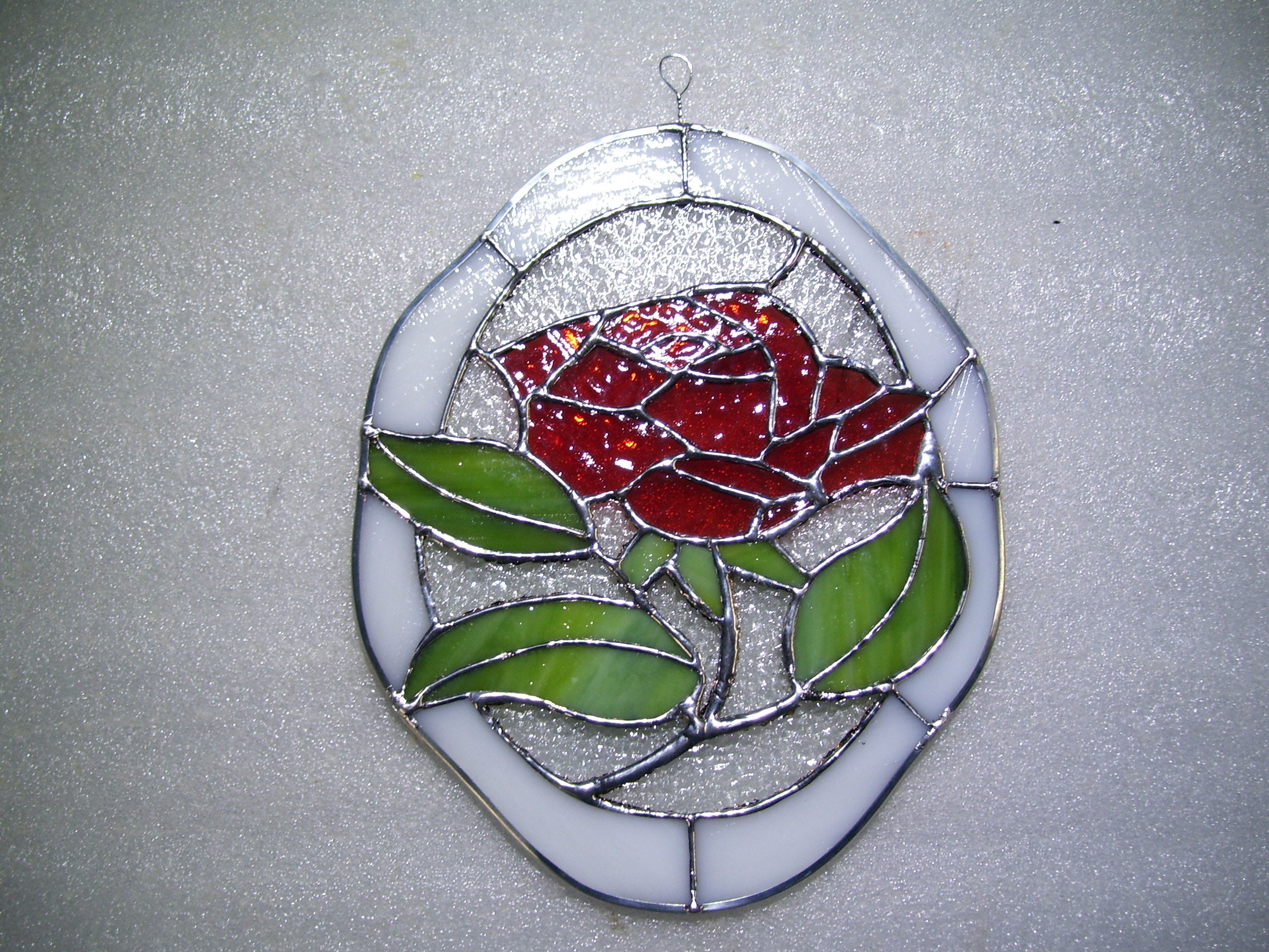 Stained Glass Red Rose Suncatcher | Etsy
