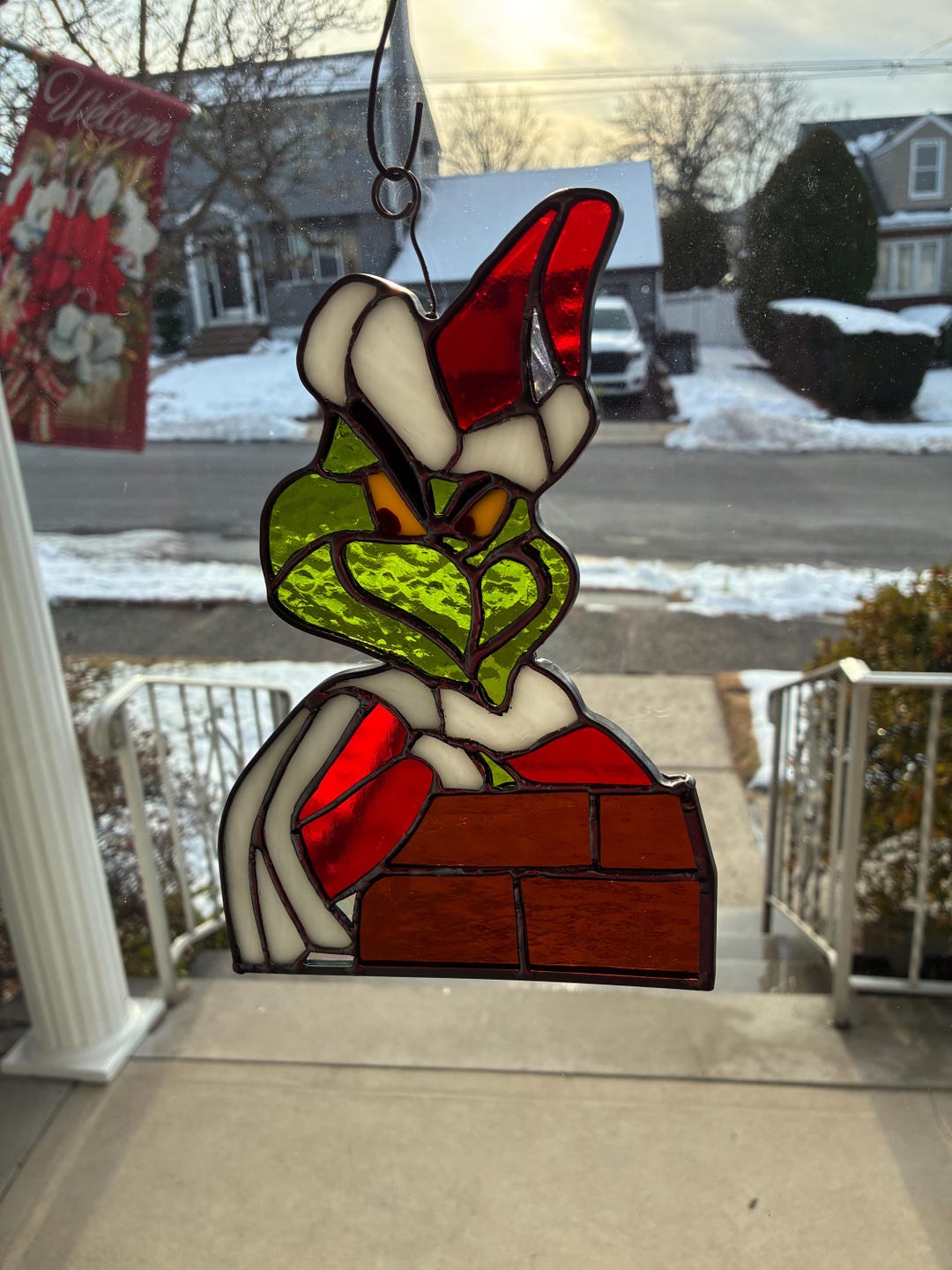 Stained Glass Grinch Going Down the Chimney Sun-catcher - Etsy