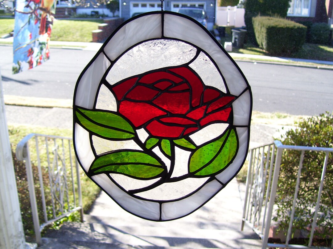 Stained Glass Red Rose Suncatcher - Etsy