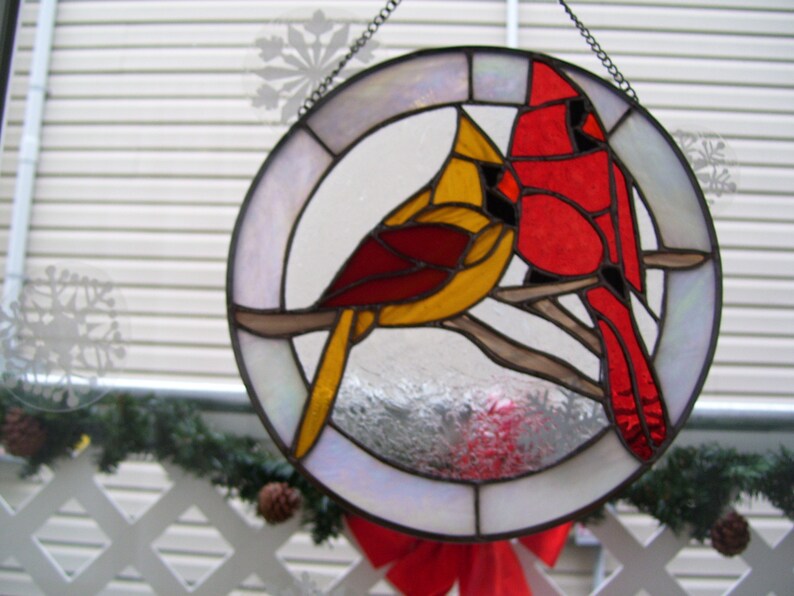 Stained Glass Male And Female Cardinals Sun Catcher Etsy