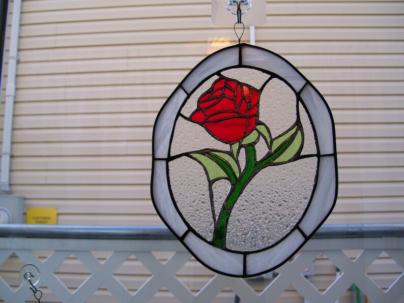 Stained Glass Enchanted Rose Sun Catcher - Etsy