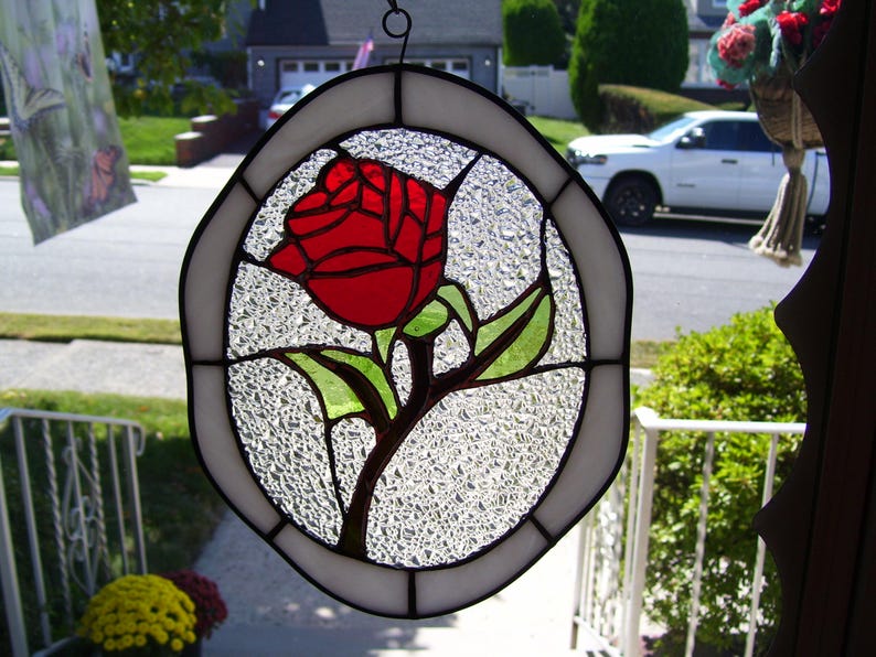 Stained Glass Enchanted Rose Sun Catcher - Etsy