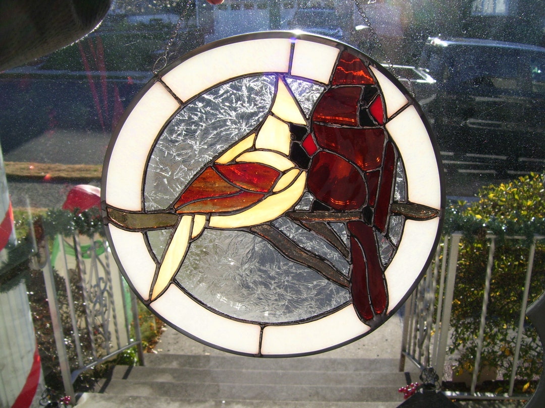 Stained Glass Male & Female Cardinals Sun Catcher - Etsy