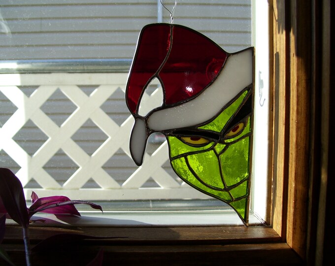 Stained Glass Grinch Windows Sitter - Etsy