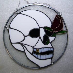Stained Glass Skull, Gold Tooth & Rose - Etsy