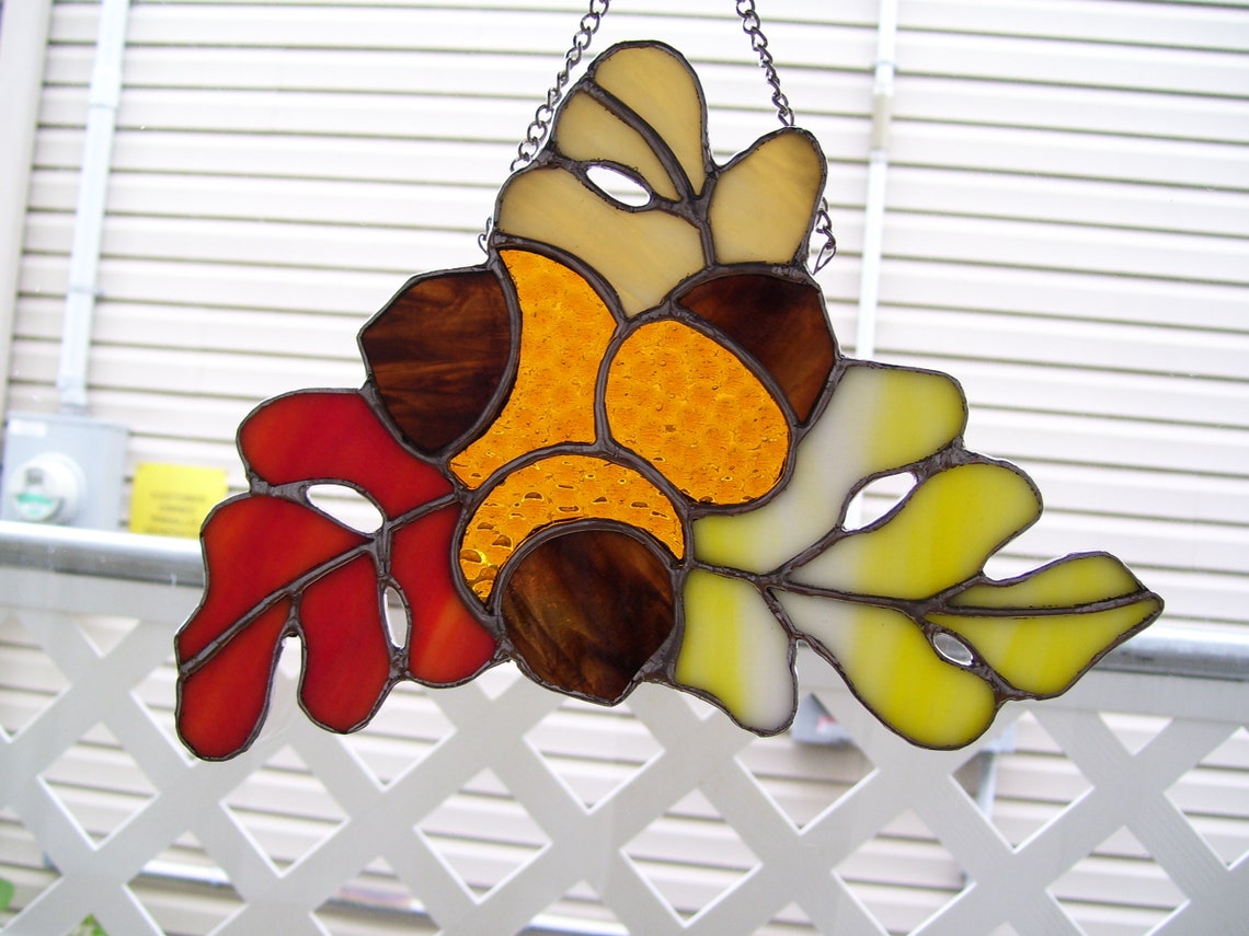 Stained Glass Acorn Cluster Suncatcher | Etsy