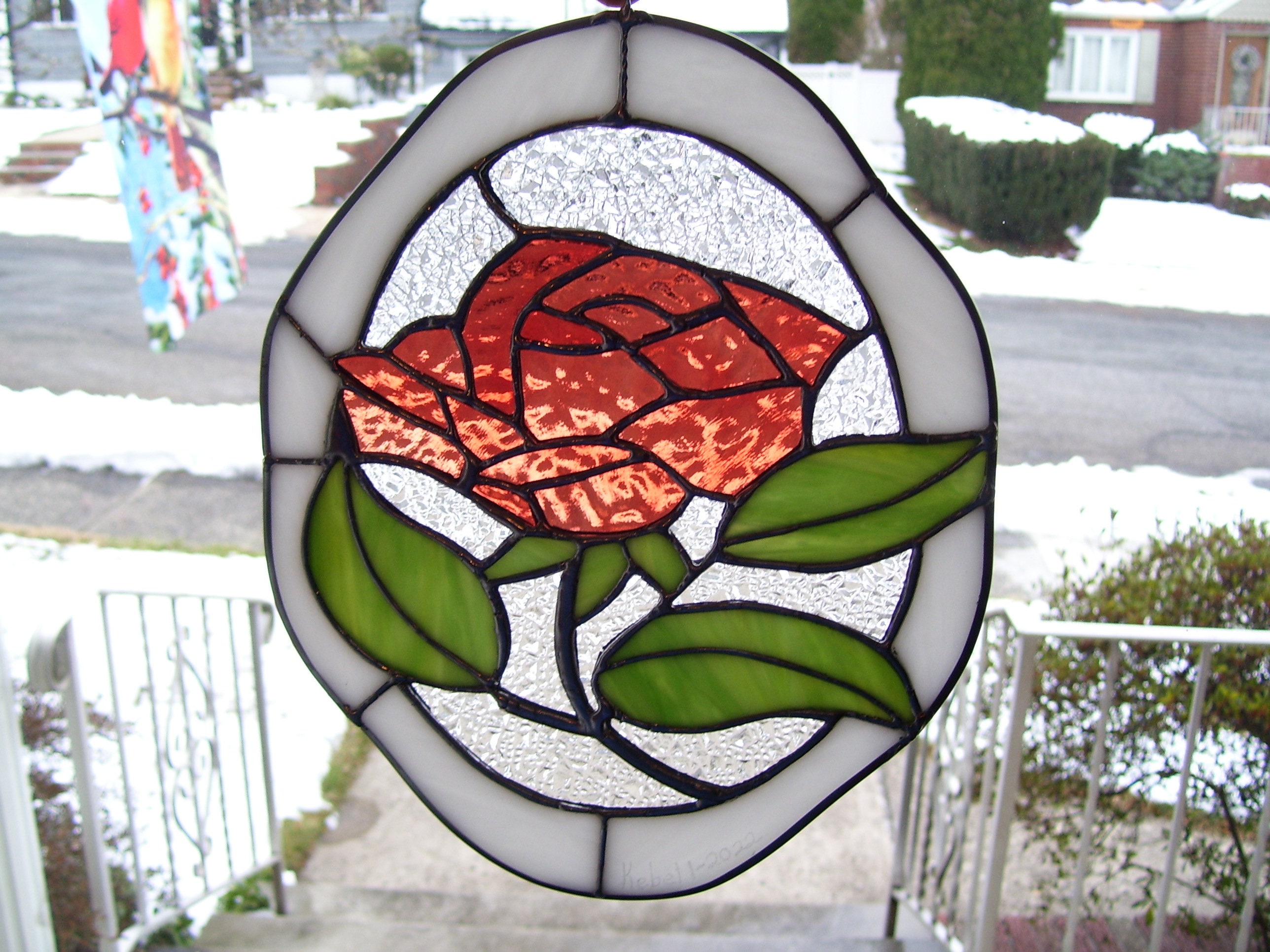 Stained Glass Red Rose Suncatcher | Etsy