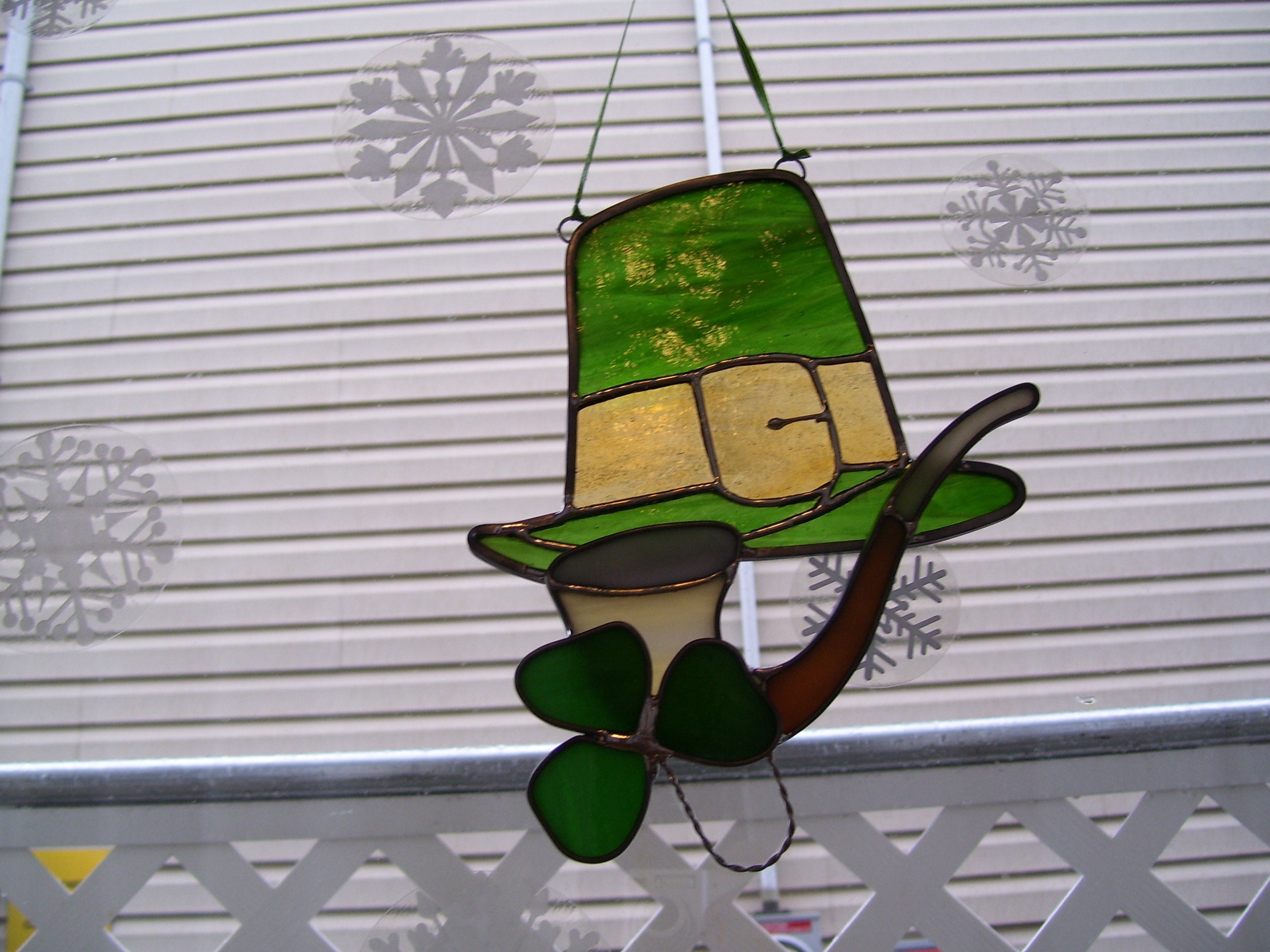 Stained Glass St Patrick's Hat & Pipe Sun catcher Real | Etsy
