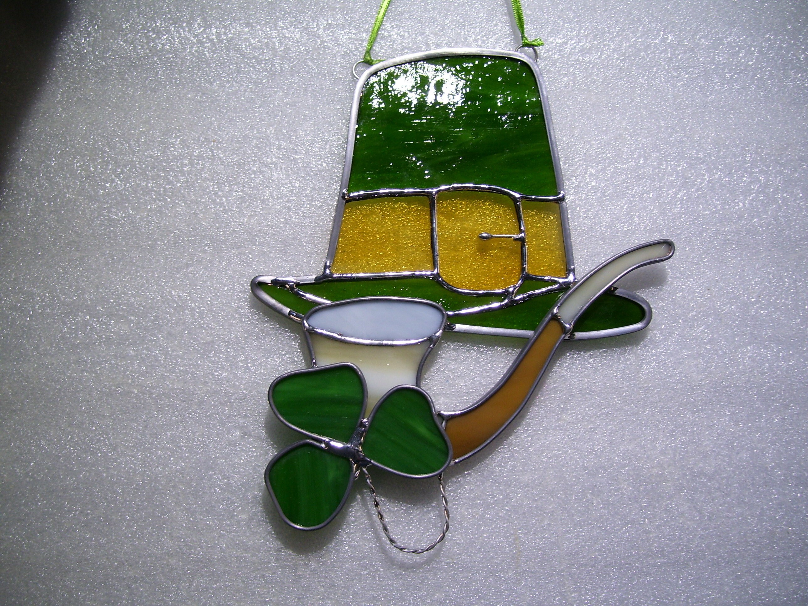 Stained Glass St Patrick's Hat & Pipe Sun catcher Real | Etsy