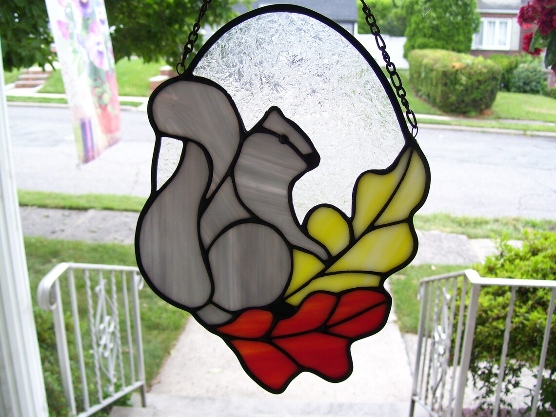 Stained Glass Squirrel sun-catcher | Etsy