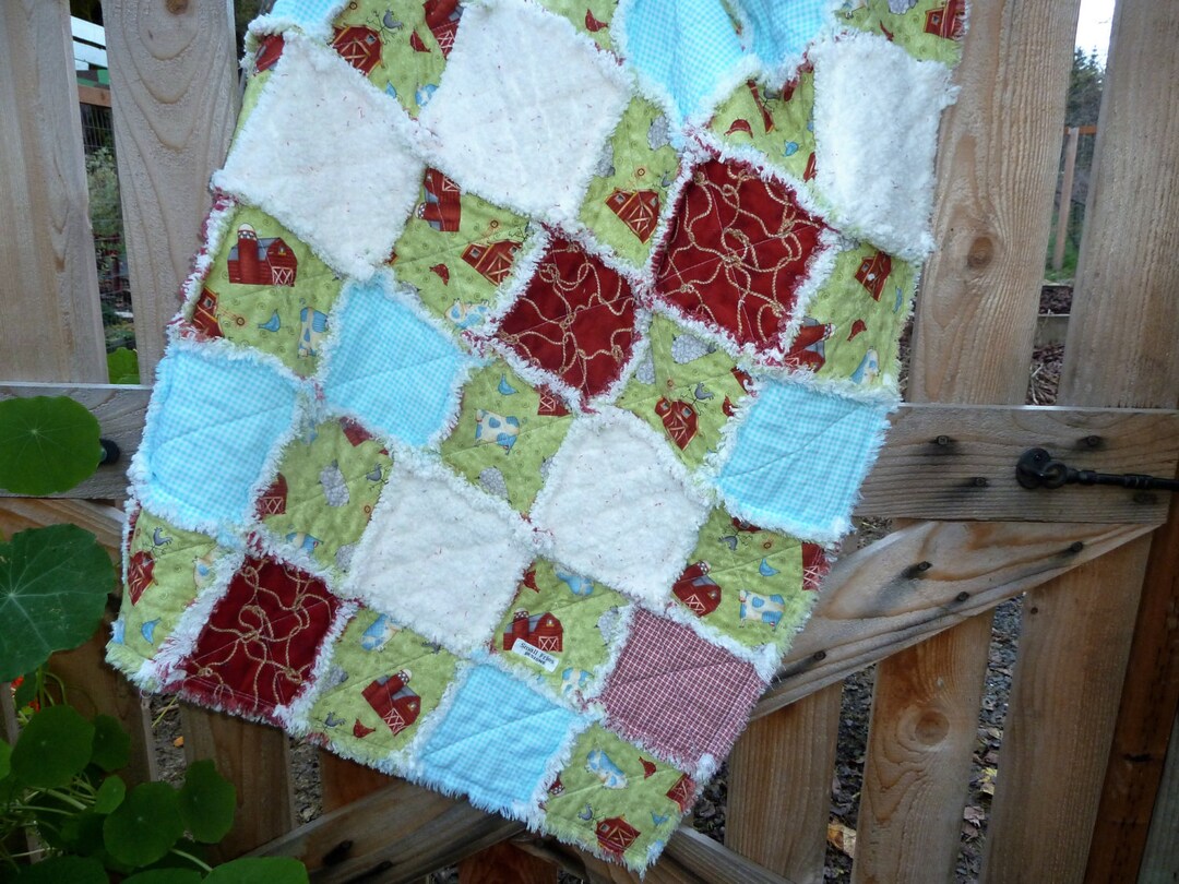 R1145 Handmade Little Farmer Baby Rag Quilt, Farm Quilt, Farm Rag Quilt ...