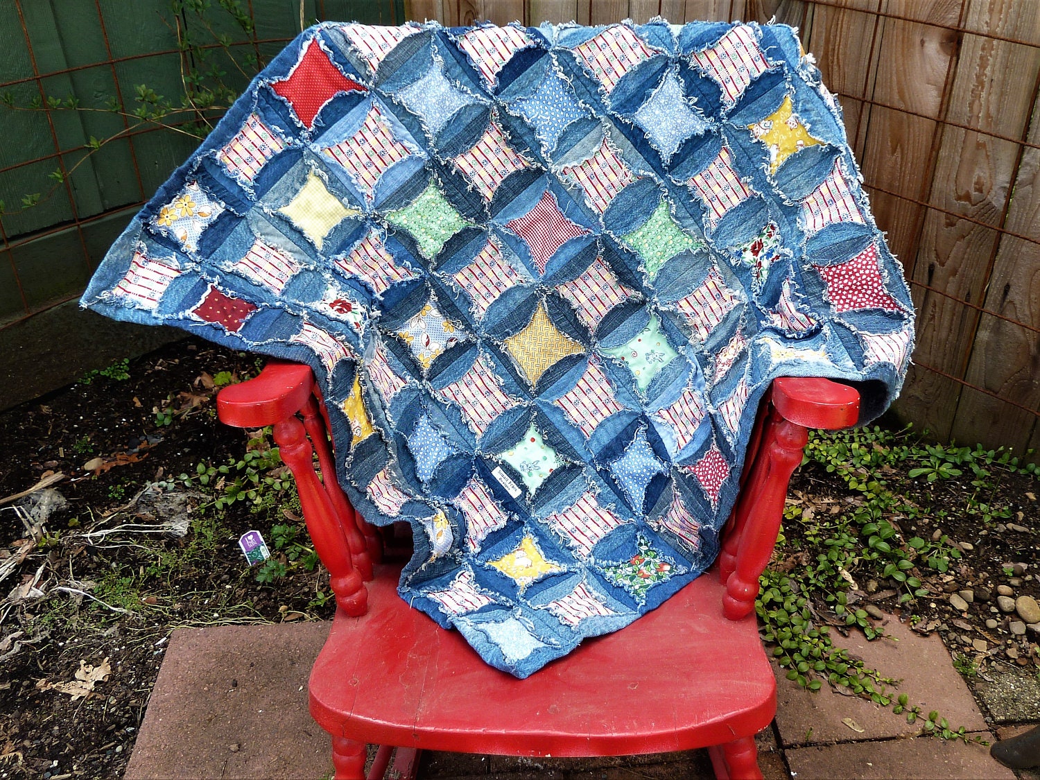 Baby Cathedral Window Rag Quilt Recycled Denim Quilt Ready | Etsy