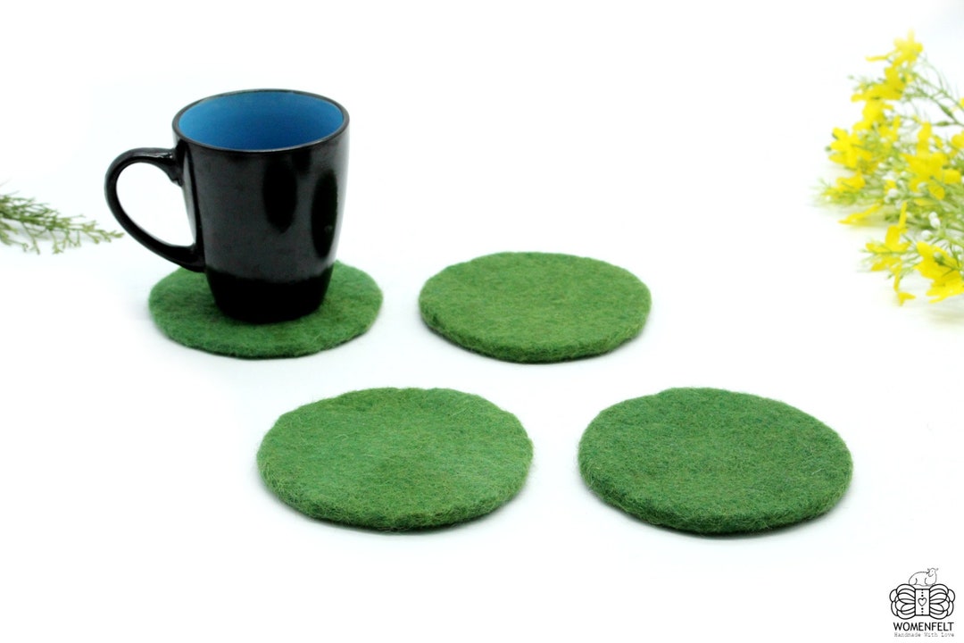 Felt Round Coasterset of 6 Handmade Wool Plain Coaster Felted Drink ...