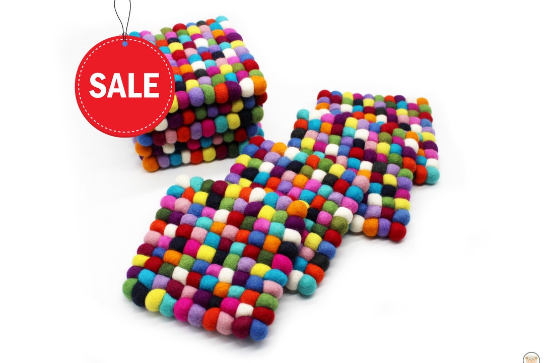 Set of 3 Multicolor Felt Trivet Sale Handmade Felt Trivet Square Mat ...