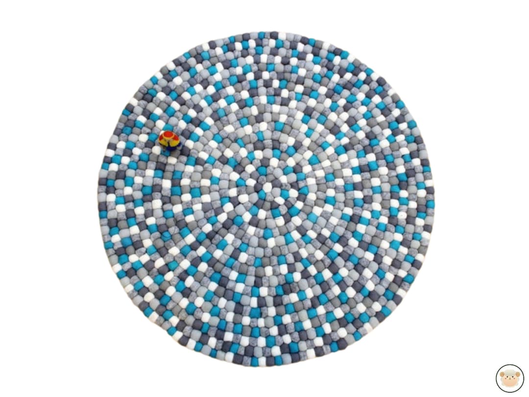 Colorful Felt Ball Mat 40 500 CM Blue, Gray and White Mix Round Rug for ...